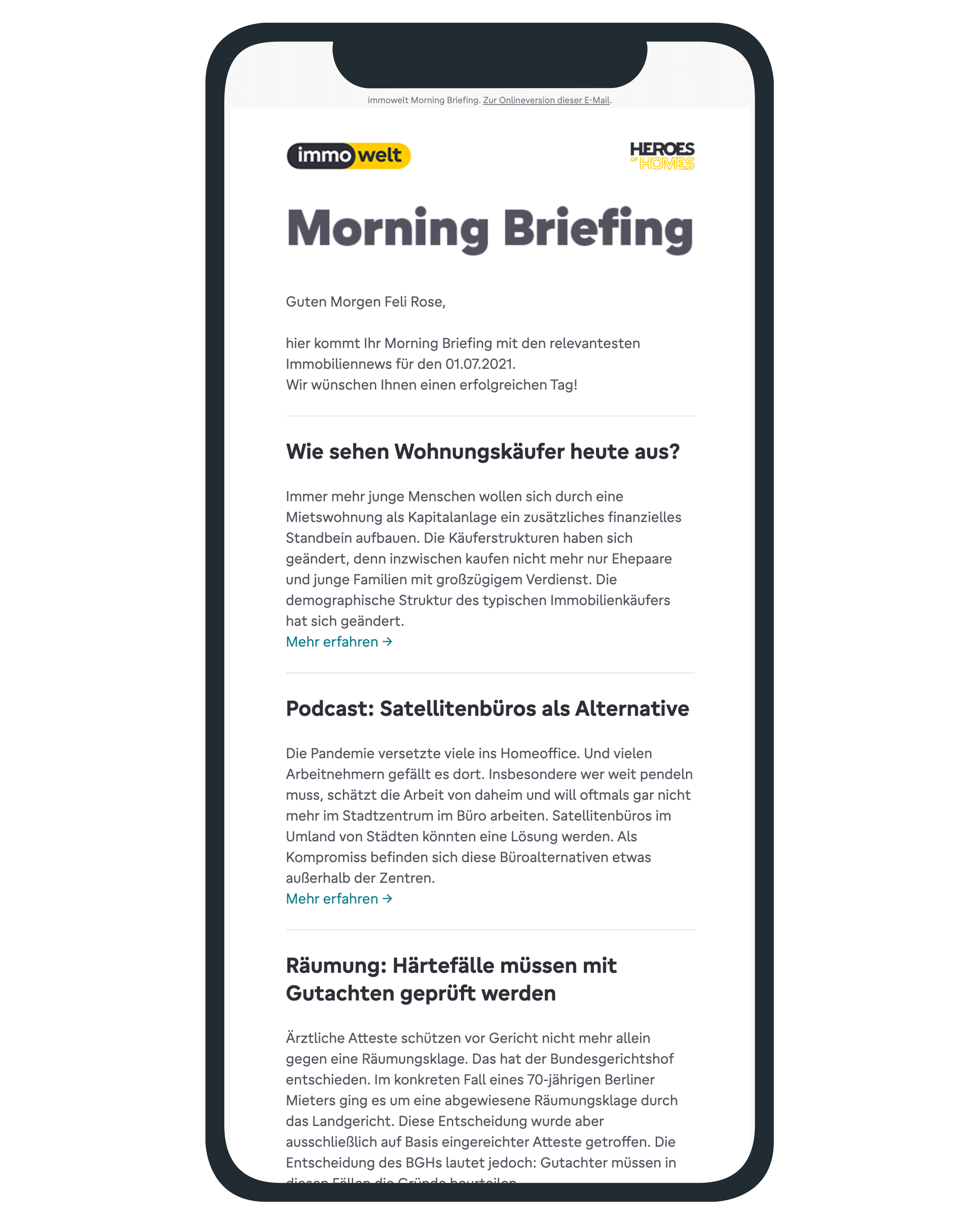 immowelt Morning Briefing Newsletter: täglich um 9 Uhr